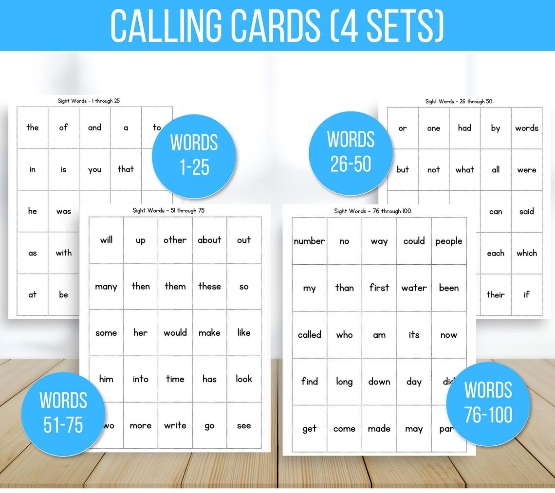 Sight Words Bingo, 120 Sight Words Bingo Cards, Fry's First 100 Words ...