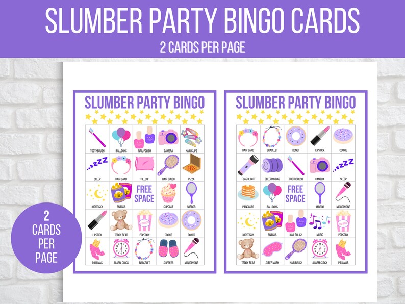 Slumber Party Bingo Pajama Party Bingo Sleepover Bingo 30 - Etsy