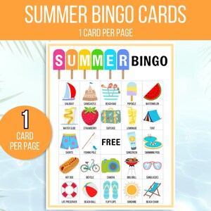 Summer Bingo, 30 Unique Printable Summer Bingo Cards, Summer Game ...