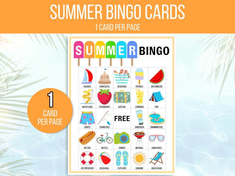 Summer Bingo, 30 Unique Printable Summer Bingo Cards, Summer Game ...