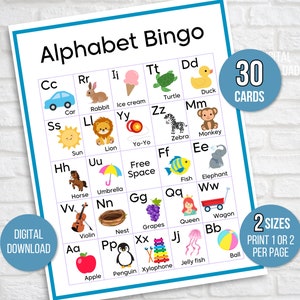 Picture Alphabet Bingo, 30 Printable Alphabet Bingo Cards, ABC Practice ...