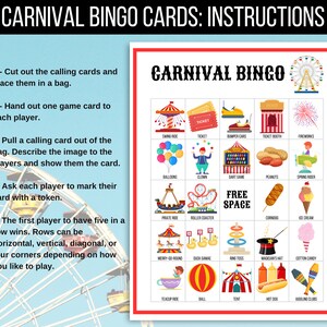 Carnival Bingo, Carnival Game, Carnival Party Activity, Carnival ...