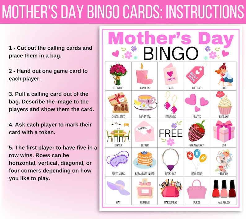Printable Mother's Day Bingo, 60 Mother's Day Bingo Cards, Mother's Day ...