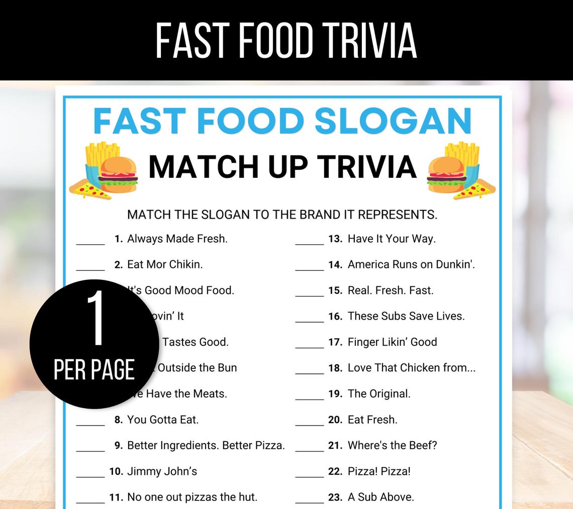 Fast Food Trivia Games, Fast Food Slogan Games, Fast Food Slogan Match ...