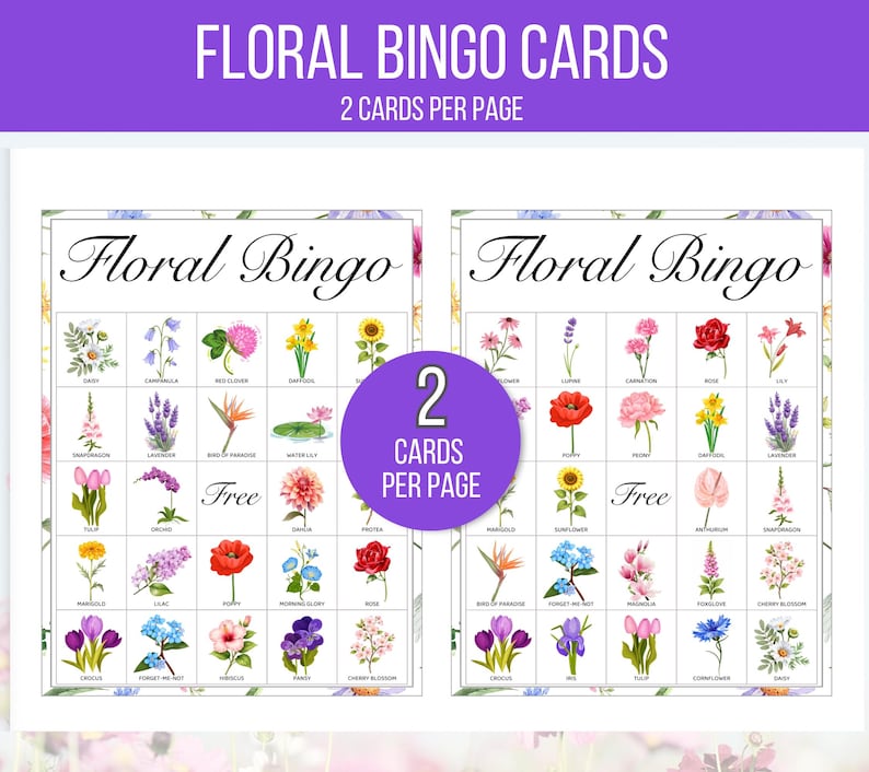 Flower Bingo, Spring Bingo, Garden Bingo, 100 Printable Flower Bingo ...
