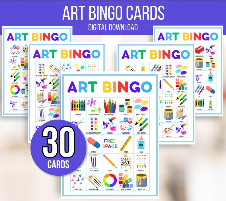 Art Bingo, 30 Printable Art Bingo Cards, Art Game, Art Party Game, Art ...