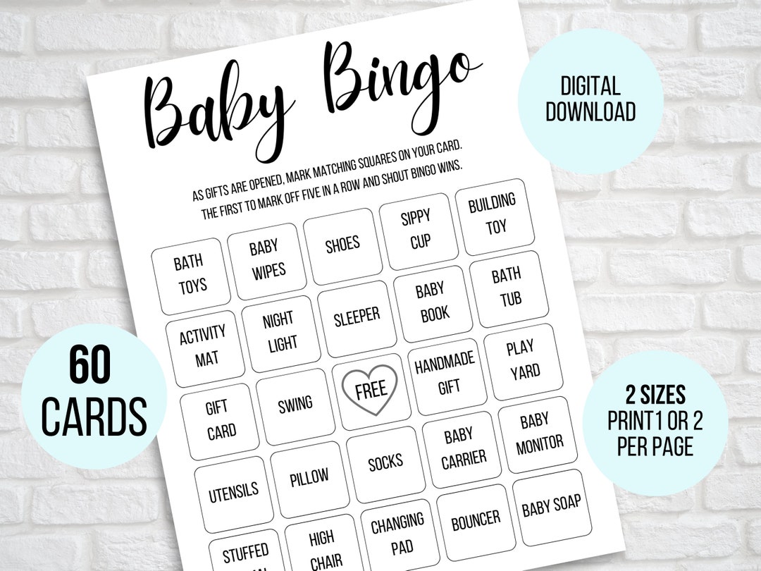 60 Baby Shower Bingo Cards Unique Prefilled Baby Bingo Game - Etsy