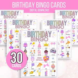 Birthday Bingo, 30 Birthday Bingo Cards, Birthday Party Game, Happy Birthday Bingo Game, Kid's ...
