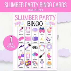Slumber Party Bingo, Pajama Party Bingo, Sleepover Bingo, 30 Slumber ...