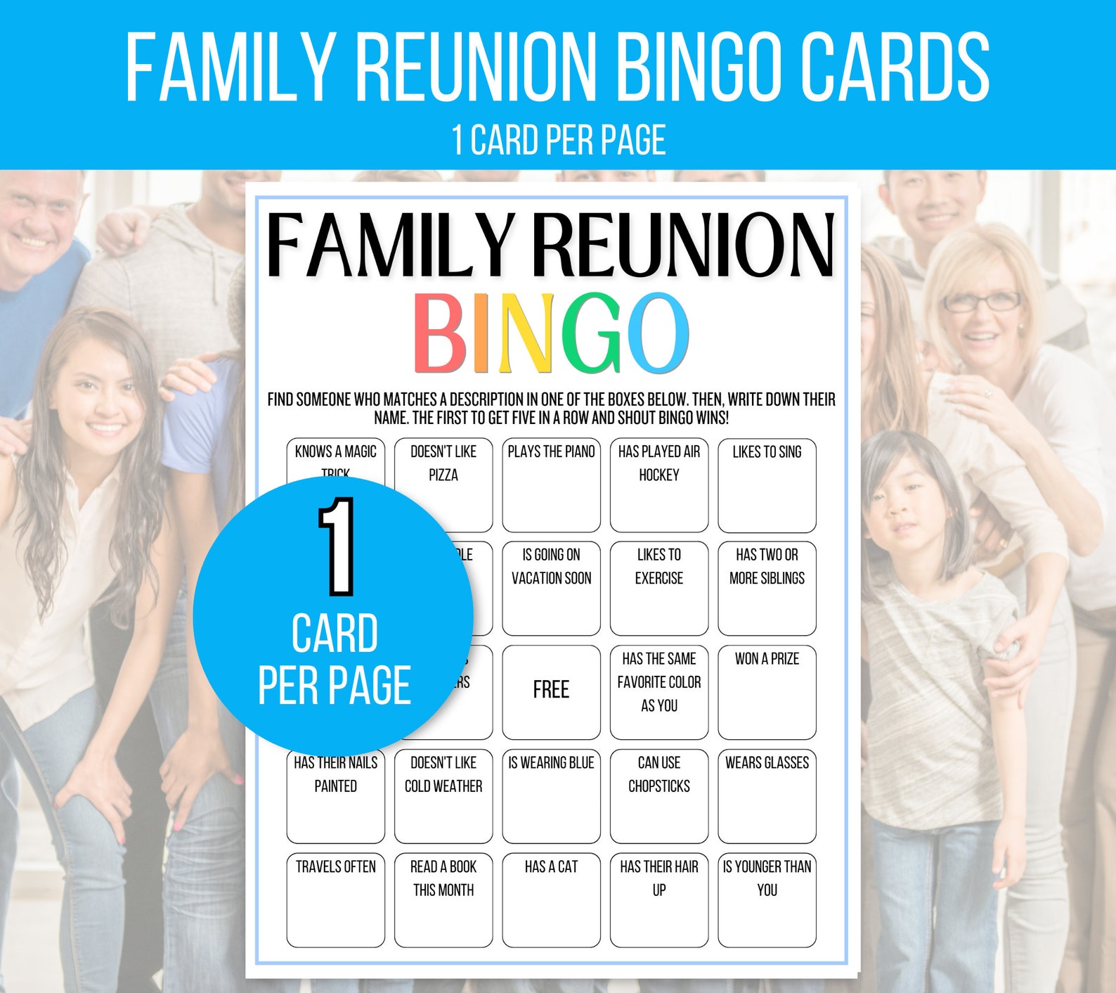 Family Reunion Bingo, Find Someone Who Bingo, Find the Relative Bingo ...