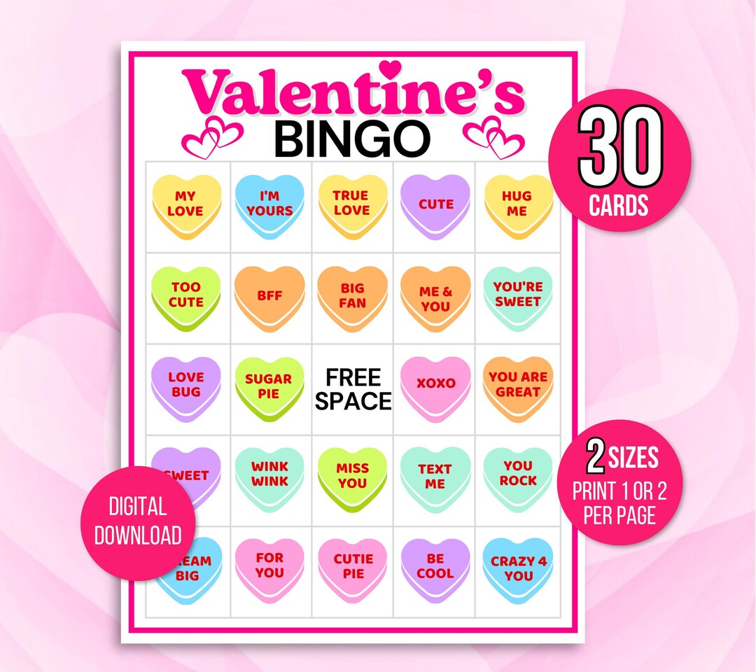 Valentine's Day Bingo, 30 Valentine's Day Bingo Cards, Valentine's Day ...