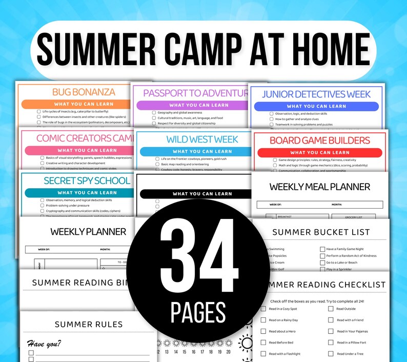 Summer Camp at Home, Summer Camp Activities for Kids, Summer Printable ...