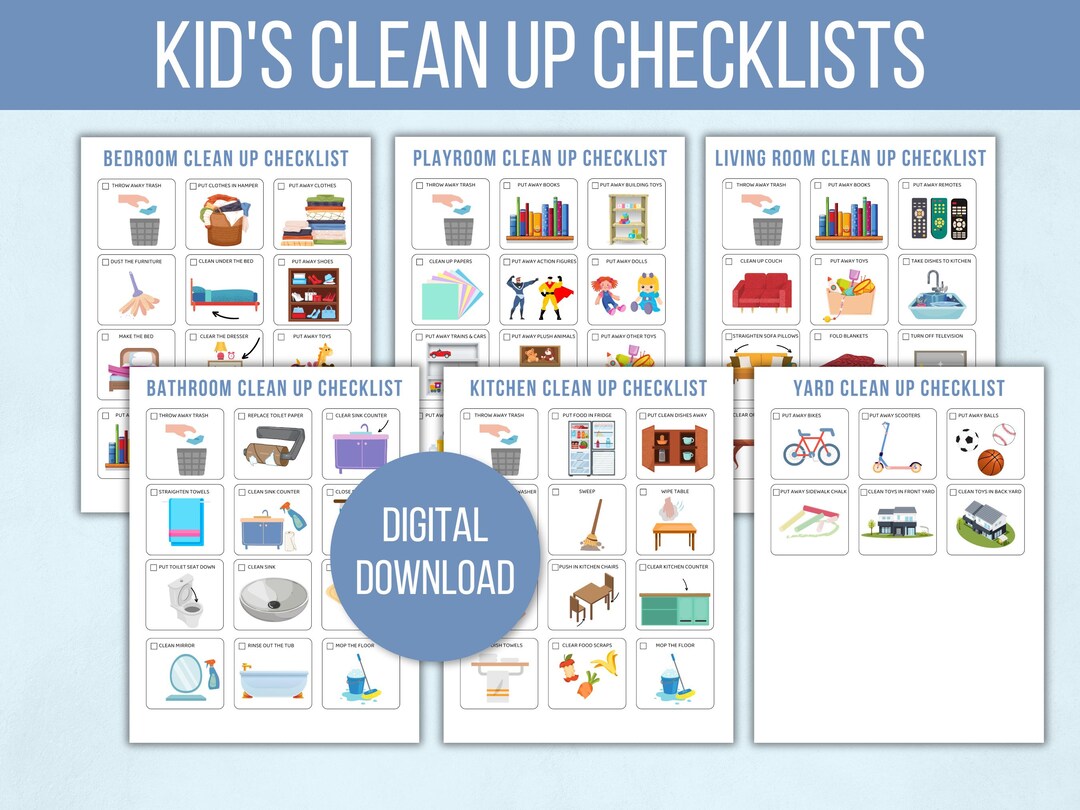 Kids Cleaning Checklist With Pictures, Kids Tidying Checklists, Kids ...