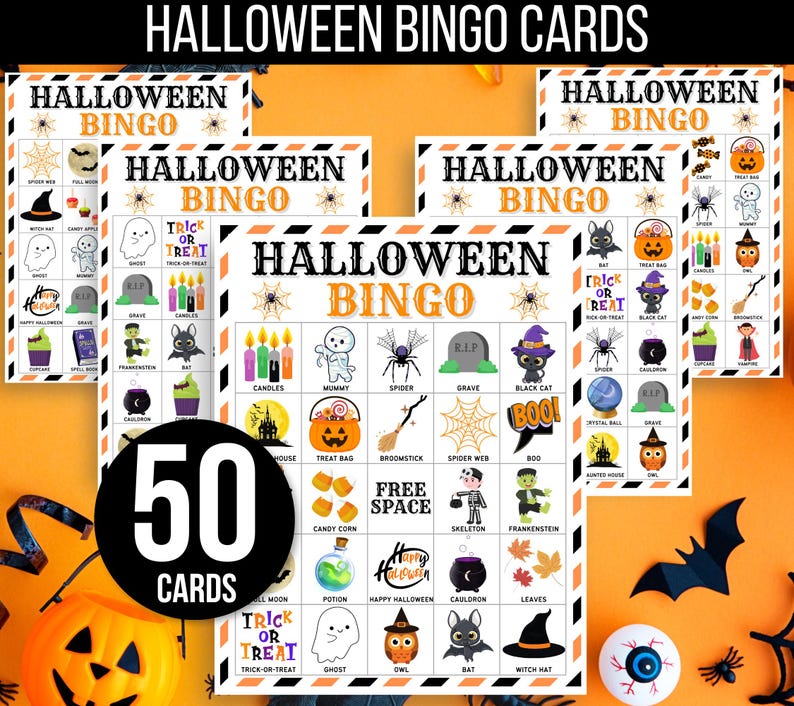 Halloween Bingo, 50 Halloween Bingo Cards, Halloween Games, Kids ...