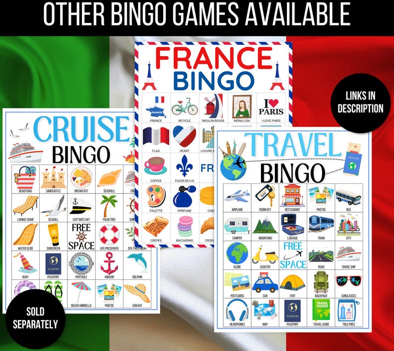 Italy Bingo, 90 Italy Travel Bingo Cards, Travel Bingo, Italian Bingo ...
