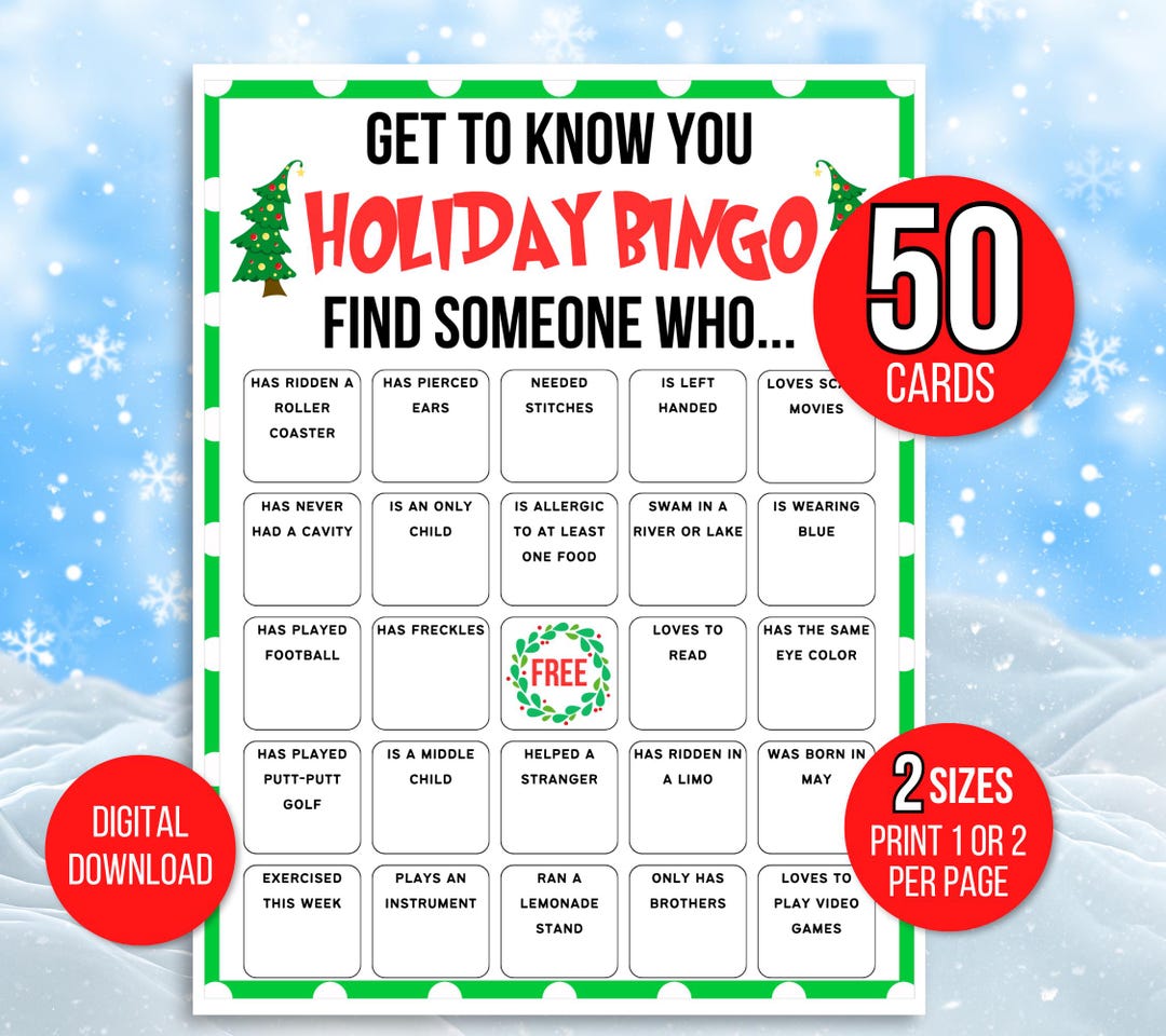 Find the Guest Bingo, Get to Know You Christmas Bingo, Christmas Bingo ...