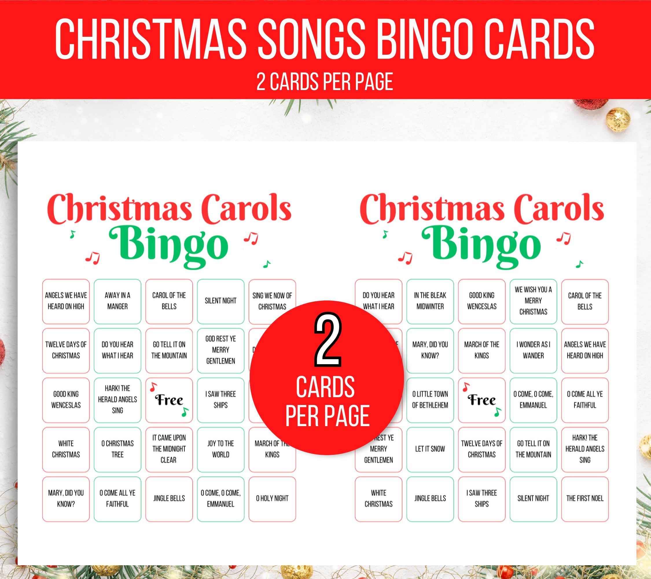 Christmas Carol Bingo, 50 Printable Christmas Carol Bingo Cards ...