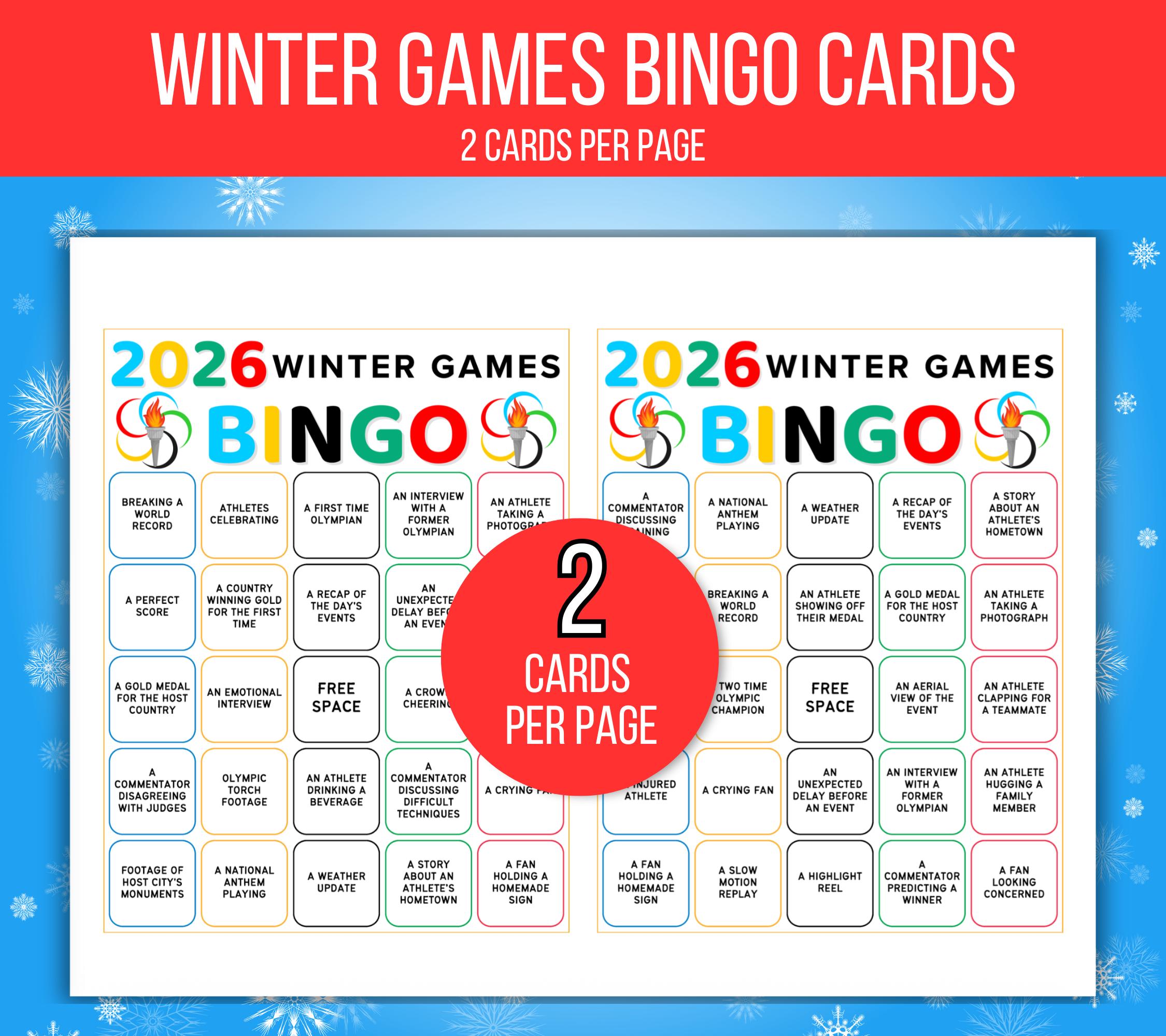 Winter Games Bingo, 30 Winter Games Watch Party Bingo Cards, Winter ...