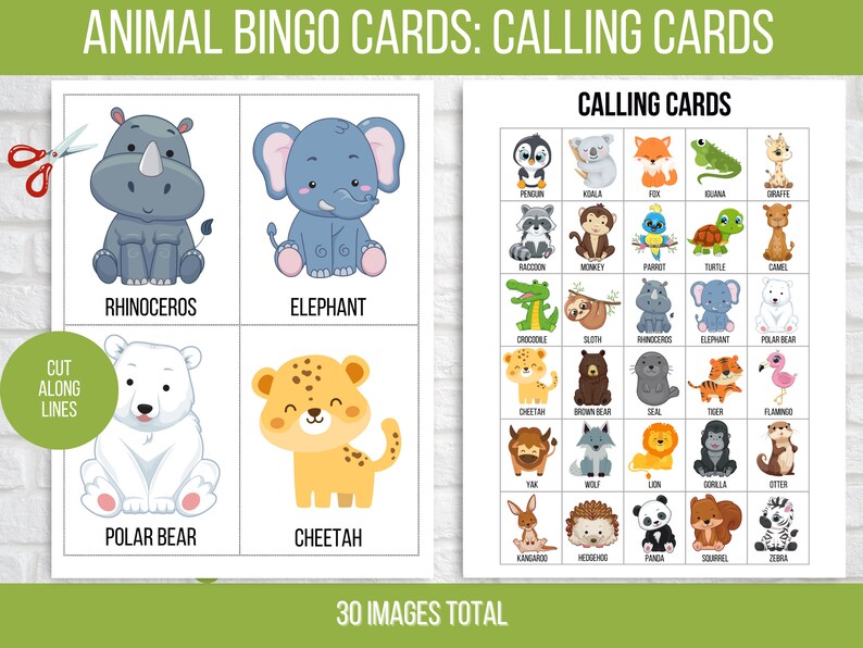 Animal Bingo 30 Printable Animal Bingo Cards Animal Party - Etsy