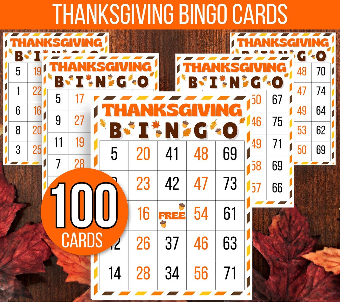 Thanksgiving Bingo, 100 Thanksgiving Bingo Cards, Thanksgiving Games ...