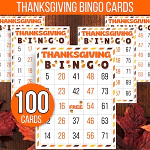 Thanksgiving Bingo, 100 Thanksgiving Bingo Cards, Thanksgiving Games ...