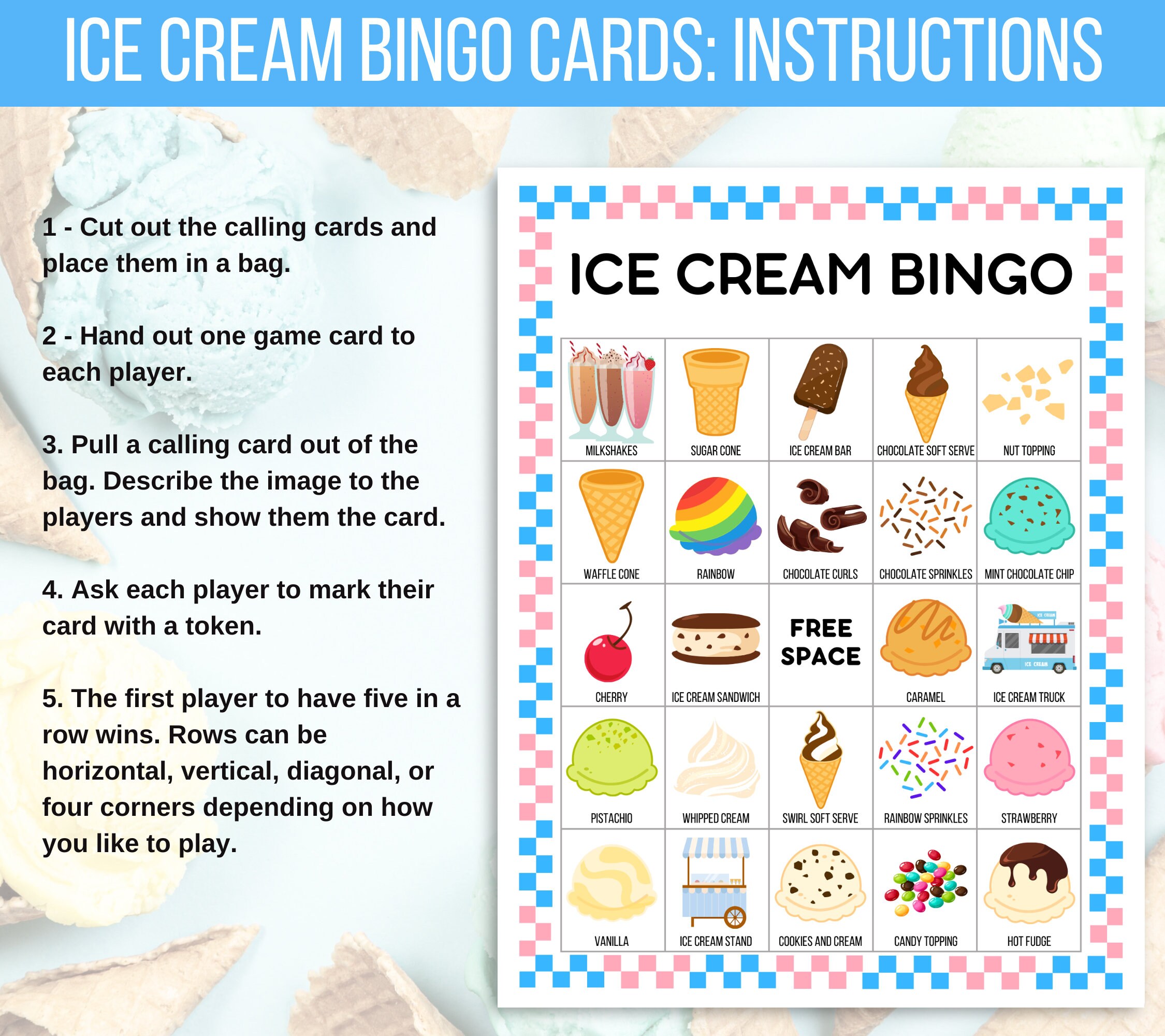 Ice Cream Bingo, 50 Printable Ice Cream Bingo Cards, Ice Cream Birthday ...