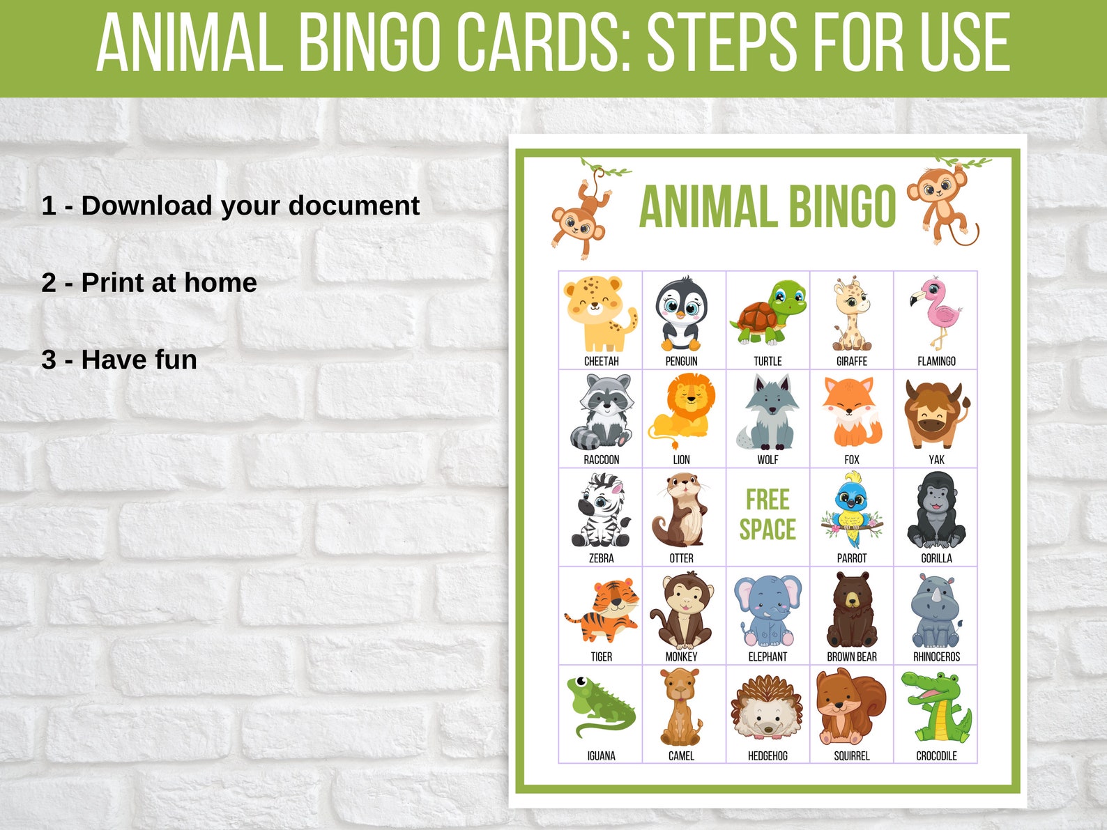 Animal Bingo 30 Printable Animal Bingo Cards Animal Party - Etsy