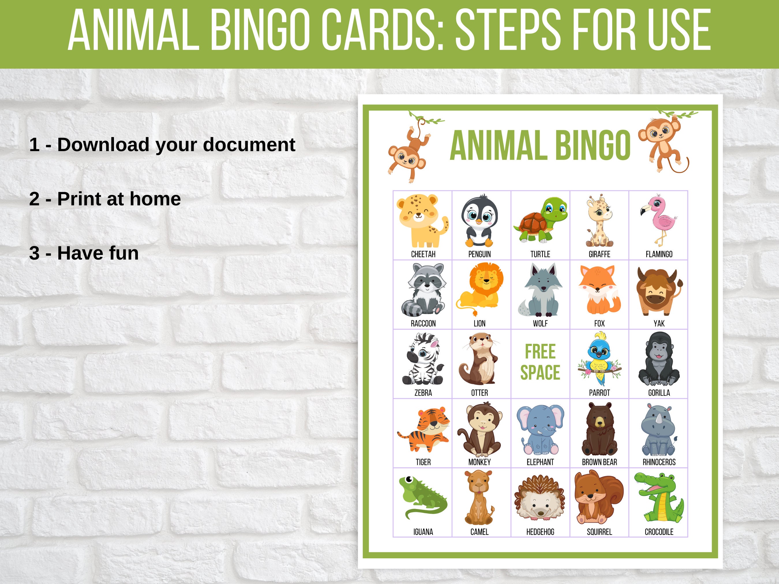 Animal Bingo 30 Printable Animal Bingo Cards Animal Party - Etsy