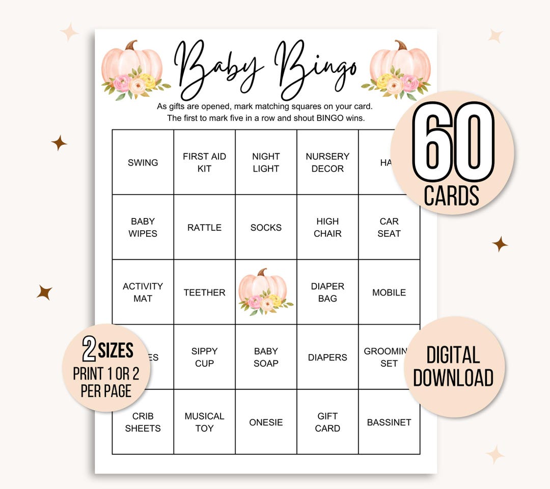 60 Fall Baby Shower Bingo Cards, Fall Baby Shower Games, Little Pumpkin ...