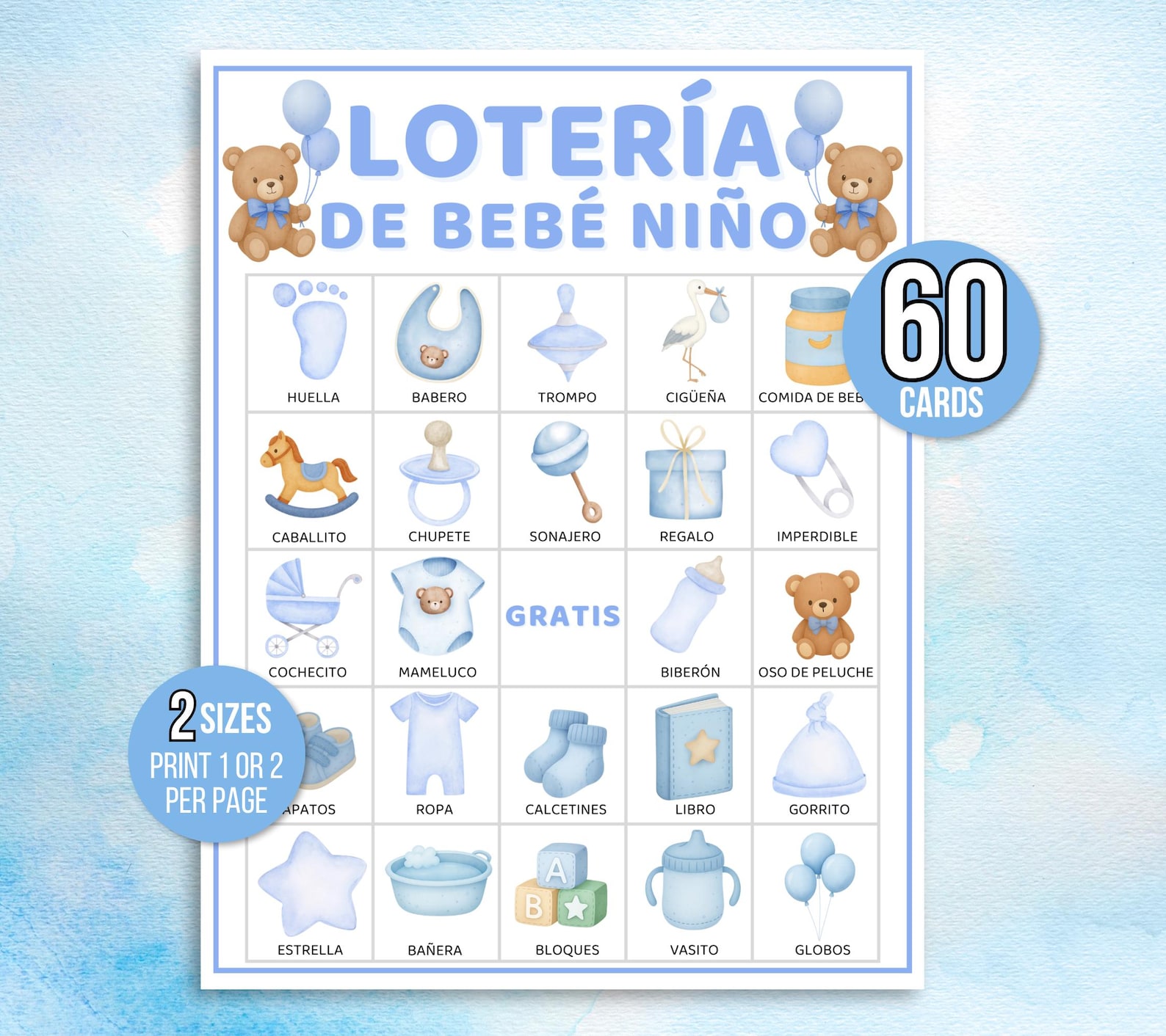 Spanish Baby Boy Bingo, Lotería De Bebé Niño Shower Game, Bingo Spanish ...