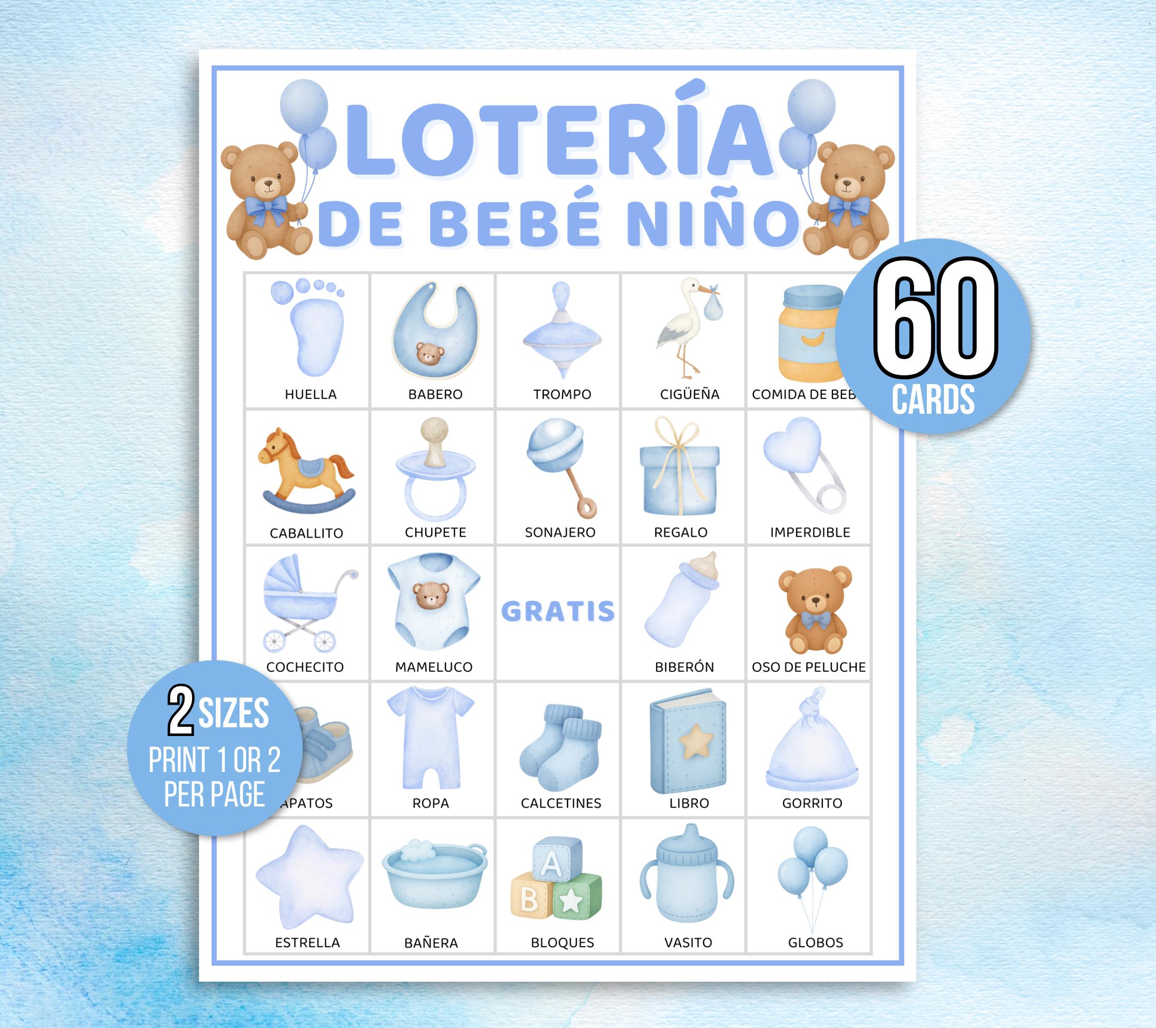 Spanish Baby Boy Bingo, Lotería De Bebé Niño Shower Game, Bingo Spanish ...