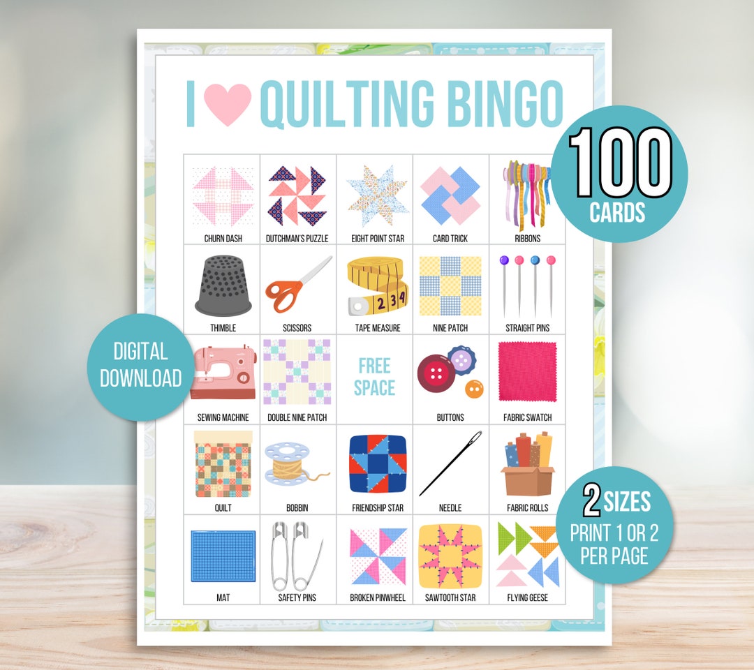 Quilt Bingo, 100 Printable Quilt Bingo Cards, Quilting Bingo, Quilting ...