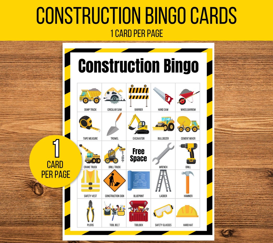 Construction Bingo, 30 Printable Construction Bingo Cards, Construction ...