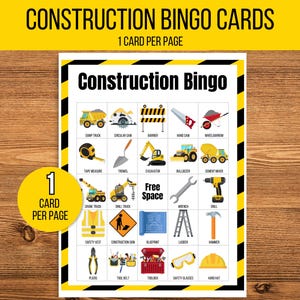 Construction Bingo, 30 Printable Construction Bingo Cards, Construction ...