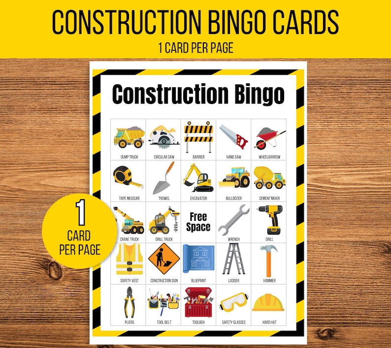 Construction Bingo, 30 Printable Construction Bingo Cards, Construction ...