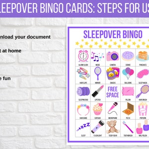 Sleepover Bingo, Sleepover Game, Slumber Party Bingo, Pajama Party ...