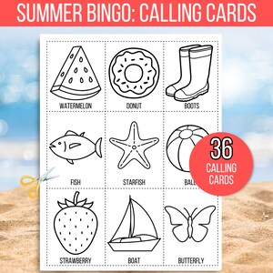 Summer Bingo, 20 Summer Bingo Cards, Coloring Bingo Game, Summer Game ...