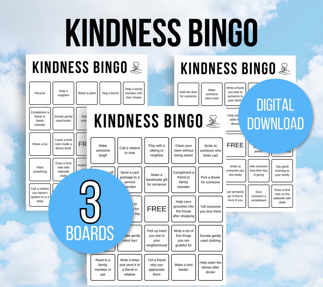 Kindness Bingo, 3 Kindness Bingo Cards, Acts of Kindness Bingo, Kid's ...
