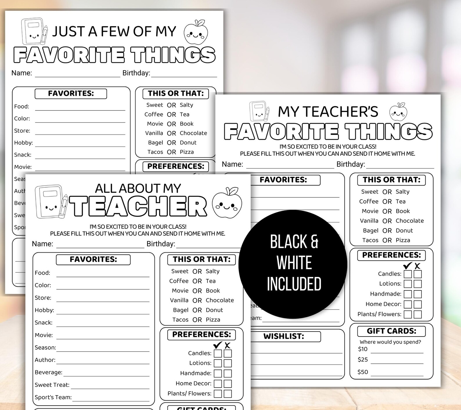 All About My Teacher, Teacher Favorite Things Printable, Get to Know ...