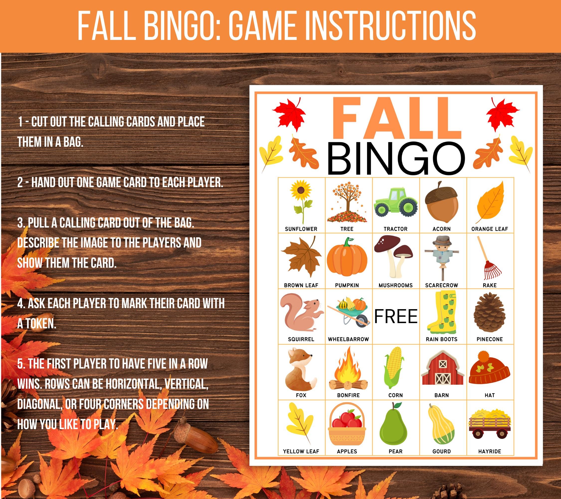 Fall Bingo, 30 Fall Bingo Cards, Fall Picture Bingo, Autumn Bingo ...