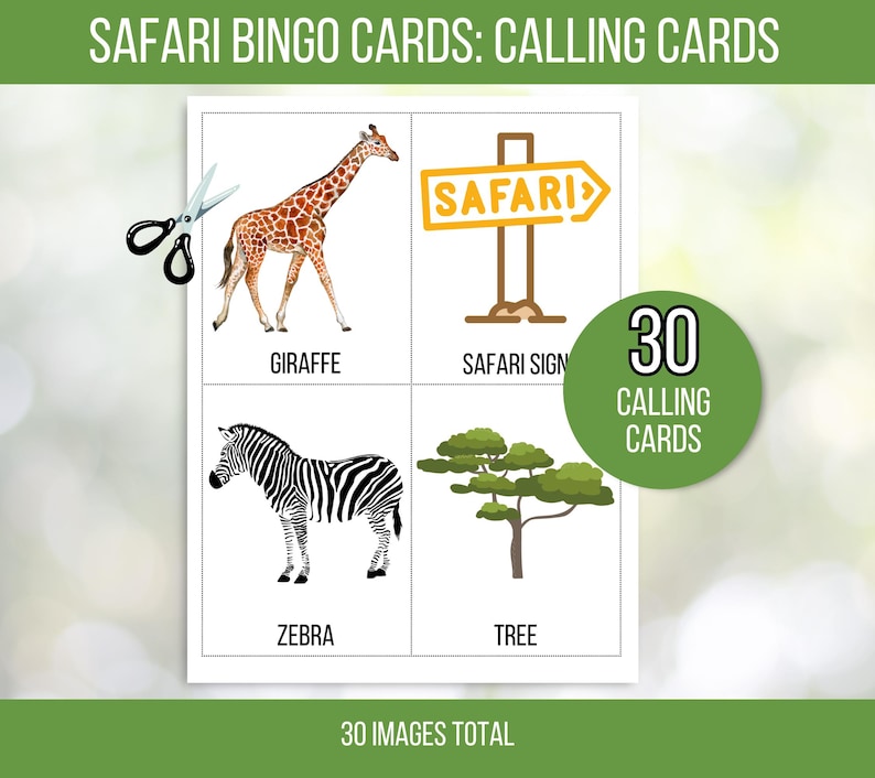 Safari Bingo, 30 Printable Safari Bingo Cards, Safari Party Game ...