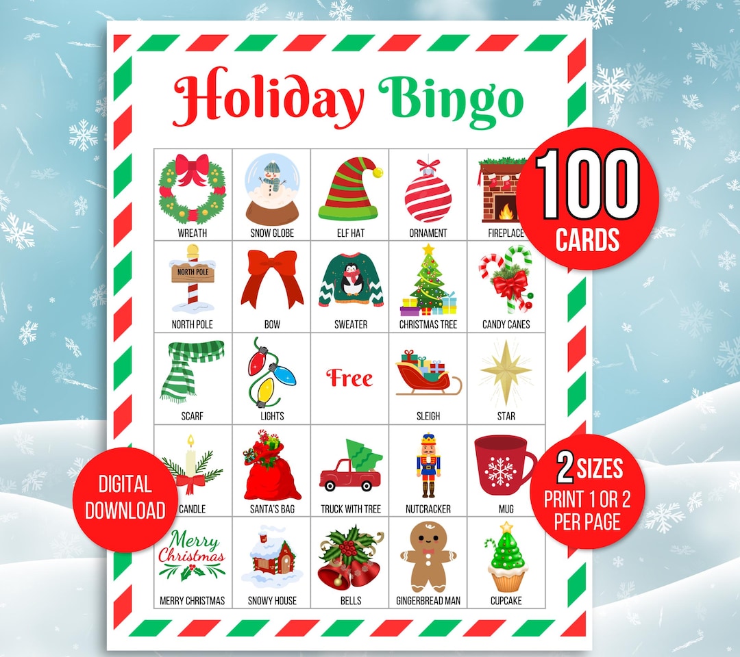 Holiday Bingo, 100 Holiday Bingo Cards, Christmas Bingo, Christmas ...