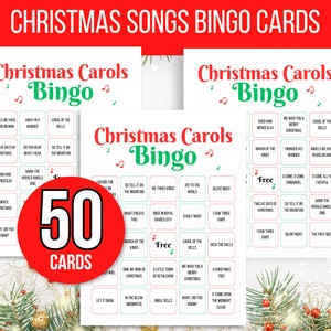 Christmas Carol Bingo, 50 Printable Christmas Carol Bingo Cards ...