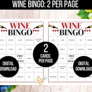 Wine Bingo, 30 Printable Wine Bingo Cards, Wine Game Night, Wine Party ...