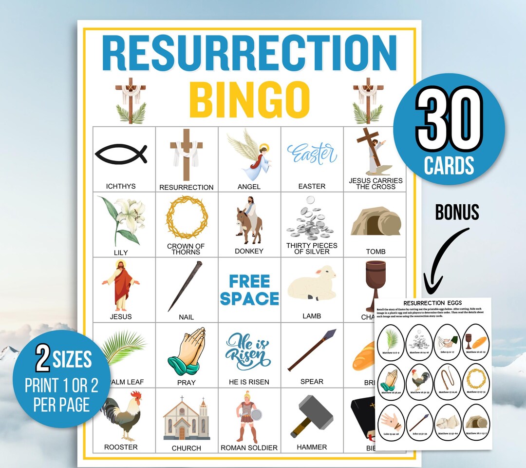 Resurrection Bingo, 30 Religious Easter Bingo Cards, Easter Bible Bingo ...