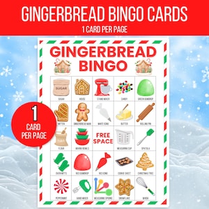 Gingerbread Bingo, 50 Gingerbread Bingo Cards, Christmas Baking Bingo ...
