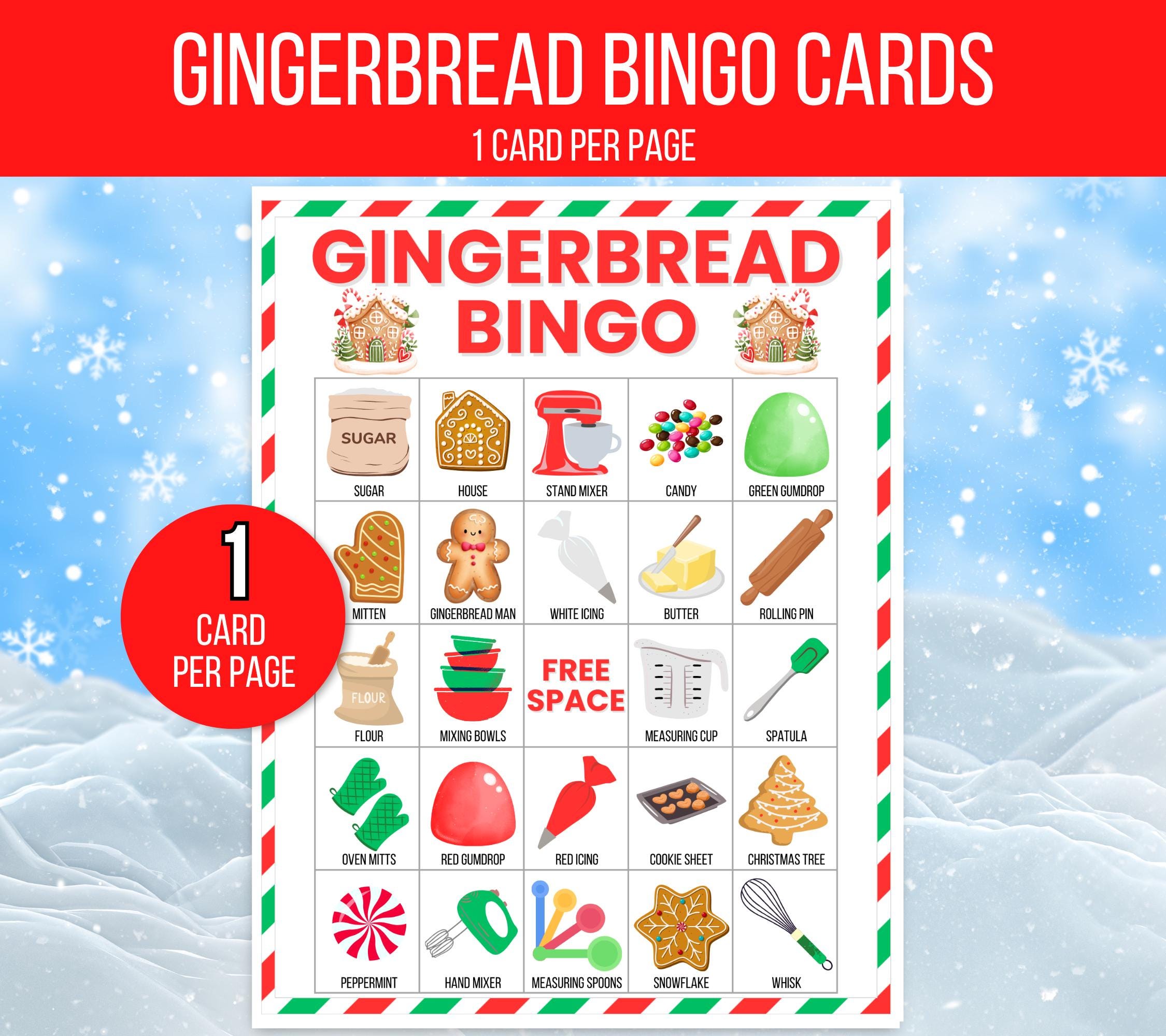 Gingerbread Bingo, 50 Gingerbread Bingo Cards, Christmas Baking Bingo ...