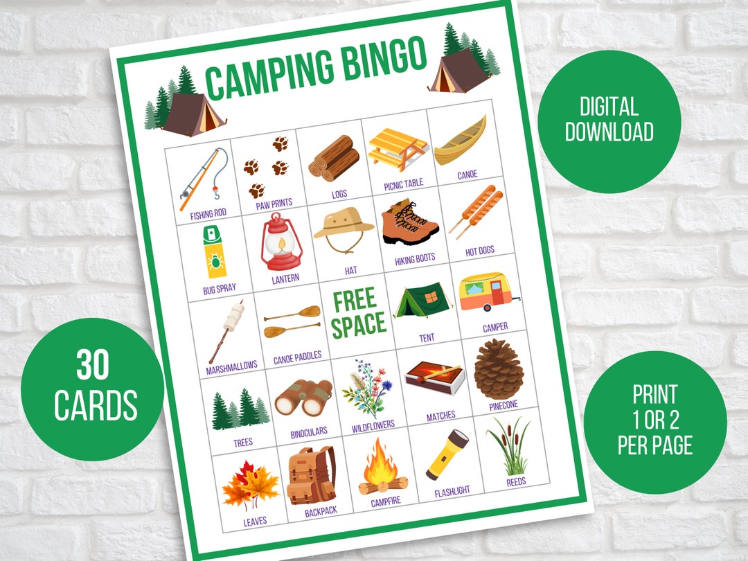 Camping Bingo 30 Printable Camping Bingo Cards Camping Game - Etsy