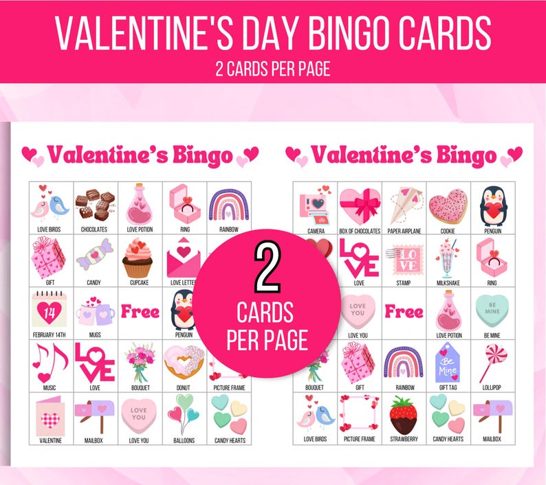 Valentine's Bingo, 30 Valentine's Day Bingo Cards for Kids, Valentines ...
