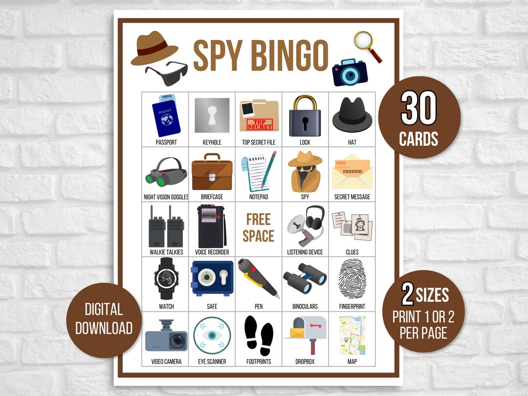Spy Bingo, 30 Printable Spy Bingo Cards, Spy Party Game, Spy Activity ...